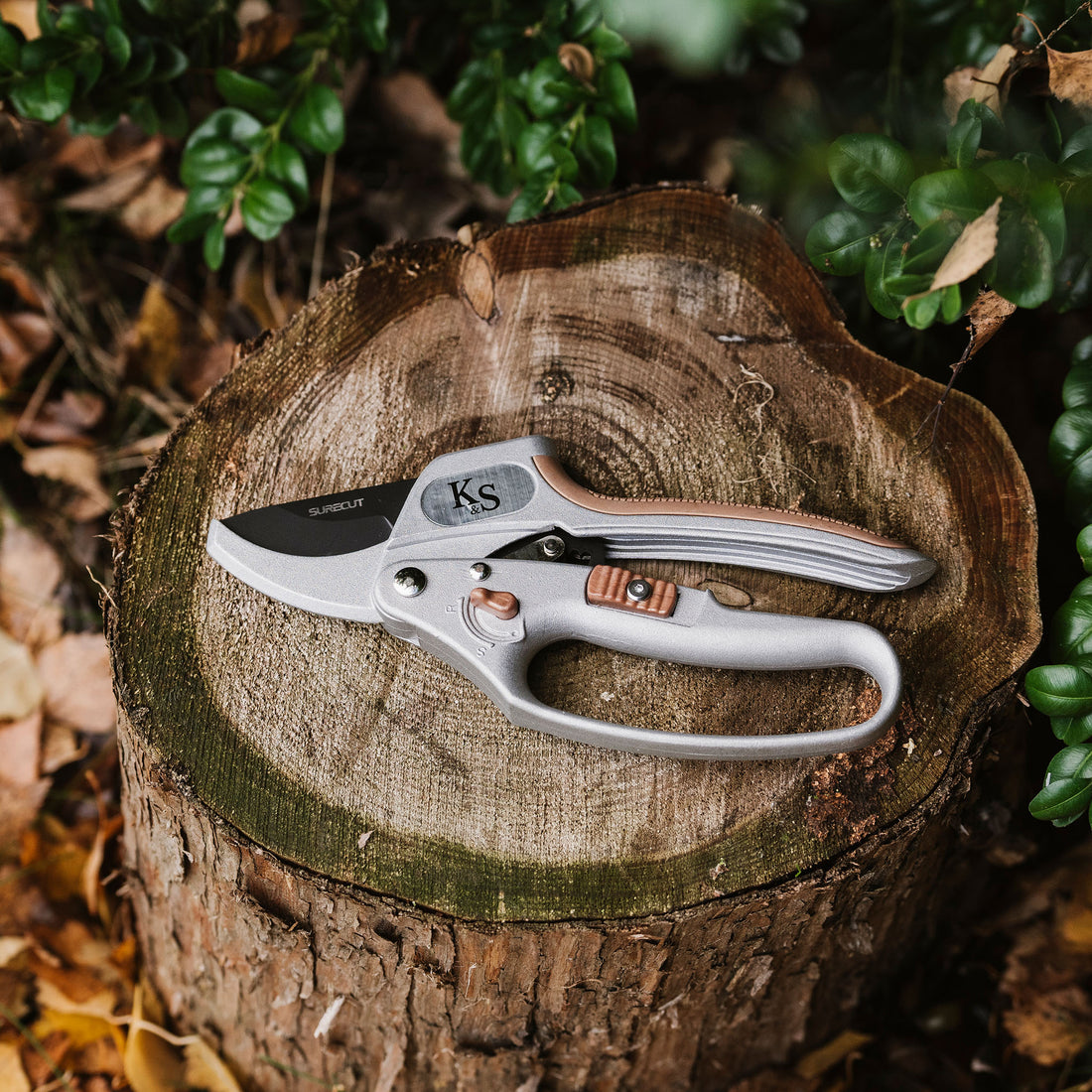 Kent & Stowe SureCut Hard Wood Ratchet Secateurs - Cutting